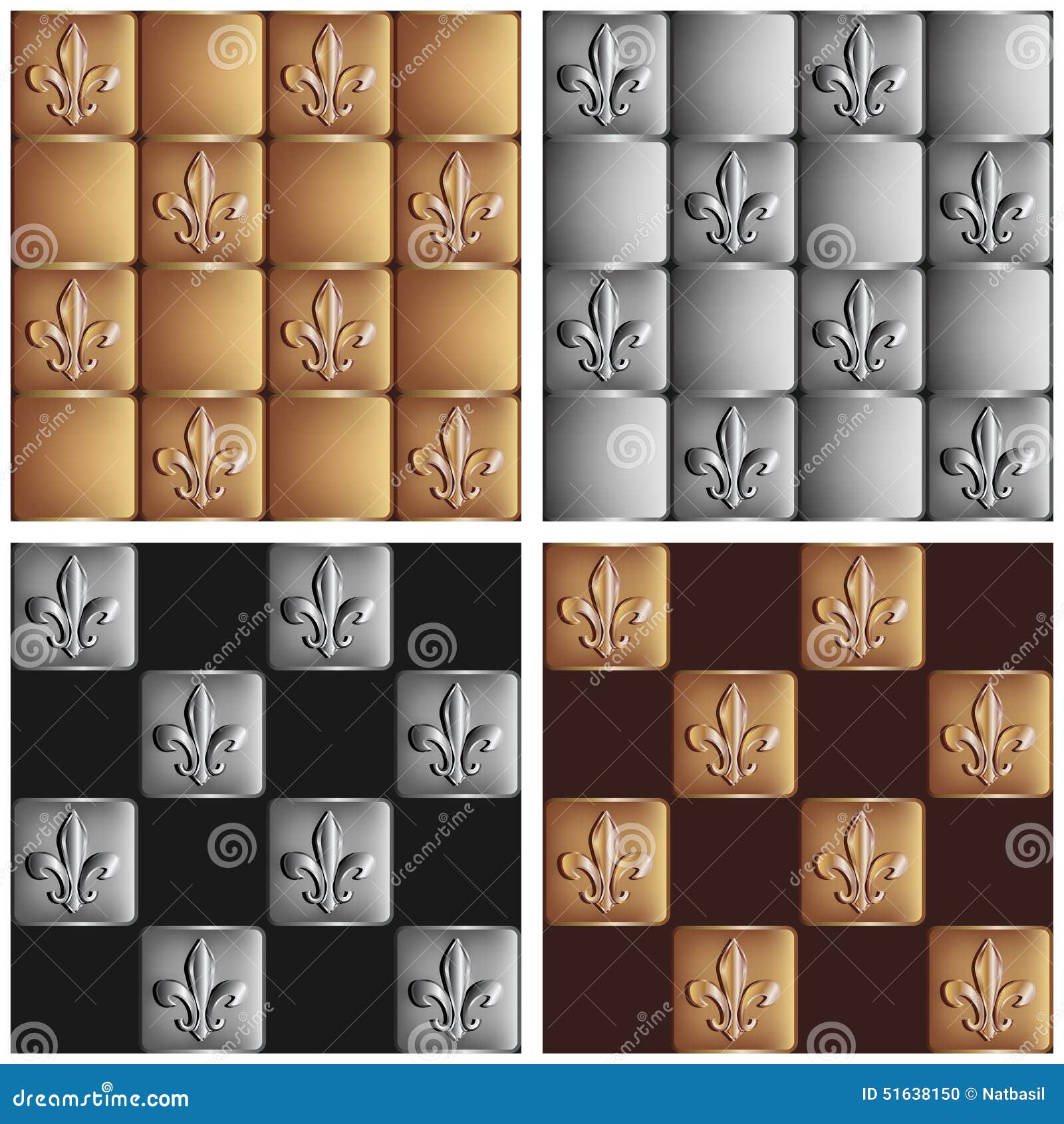 Gold and Silver Seamless Patterns Royal Lily Set Stock Vector ...