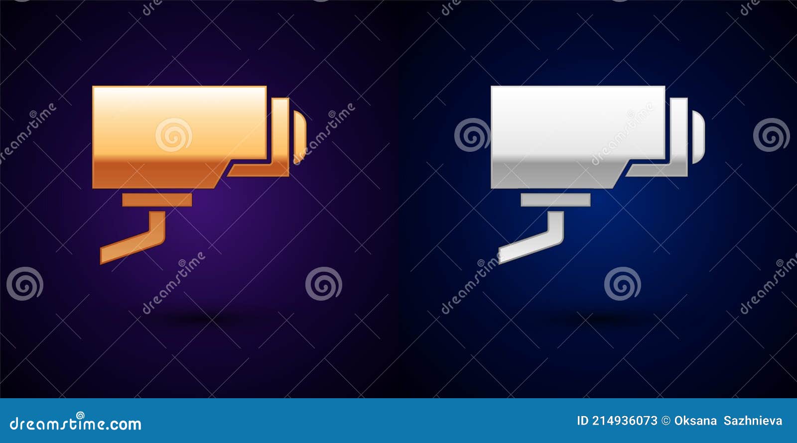 Gold and Silver Security Camera Icon Isolated on Black Background ...