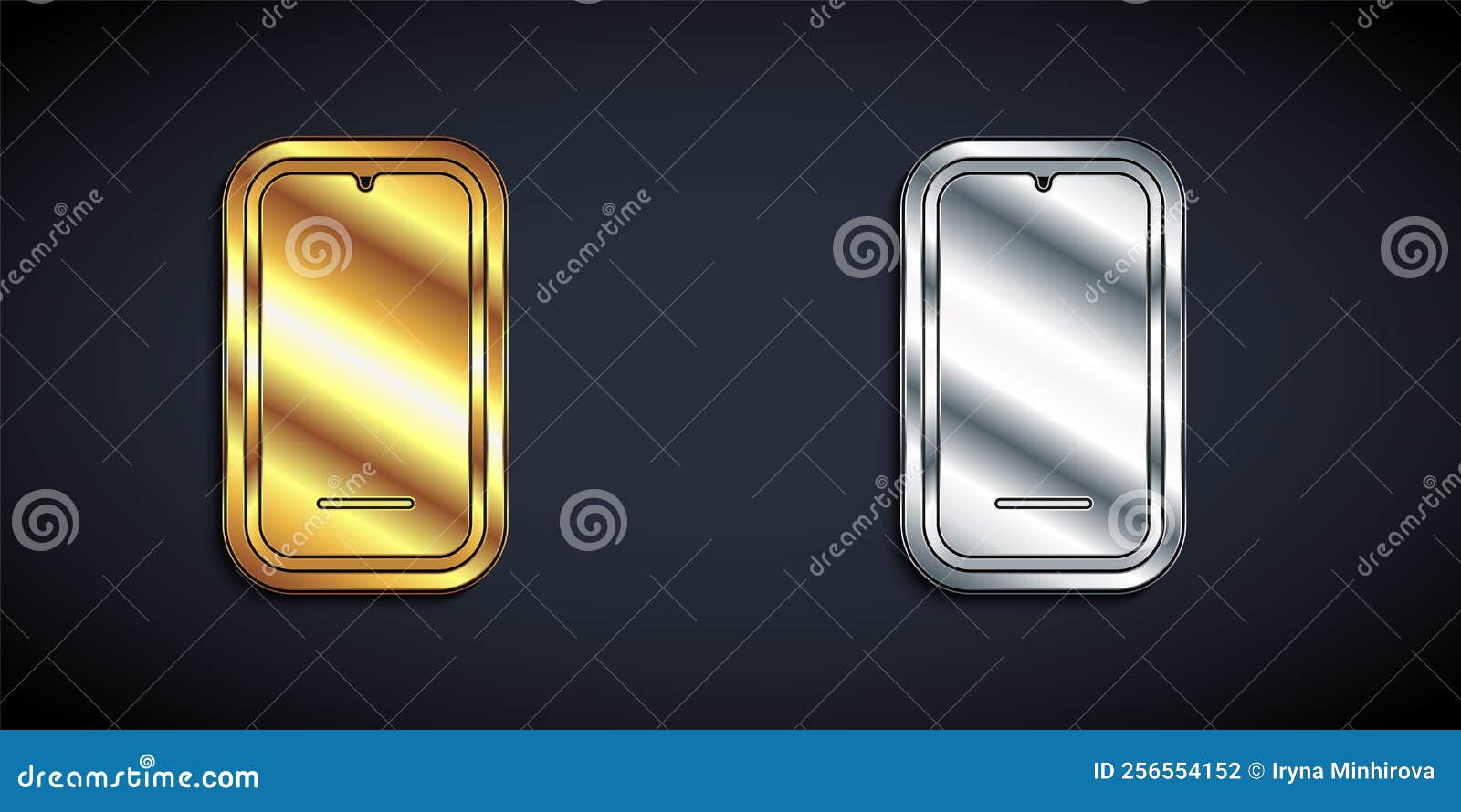 Gold and Silver Smartphone, Mobile Phone Icon Isolated on Black ...
