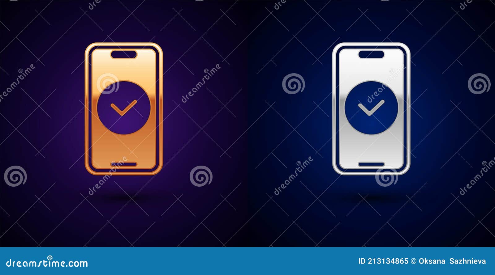 Gold and Silver Smartphone, Mobile Phone Icon Isolated on Black ...