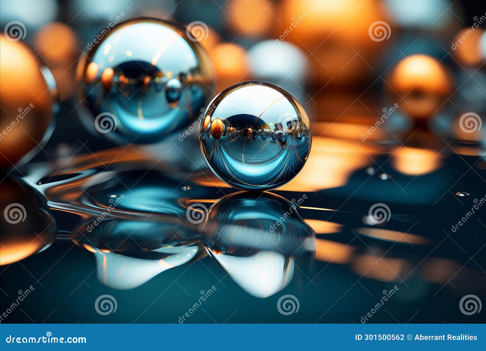 Spheres Floating In The Air With A Circle Of Gold Color Under The ...