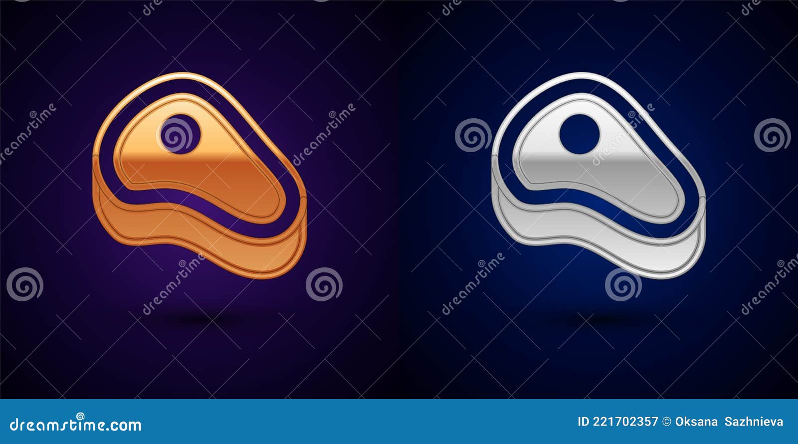 Gold and Silver Steak Meat Icon Isolated on Black Background. Vector ...