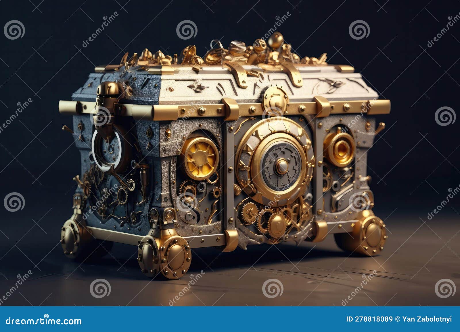 Gold Silver Steampunk Style Chest Smoky Grey. Generative AI Stock ...