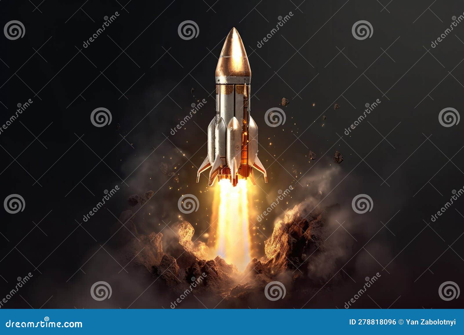 Gold Silver Steampunk Style Rocket Smoky Grey Spark. Generative AI ...
