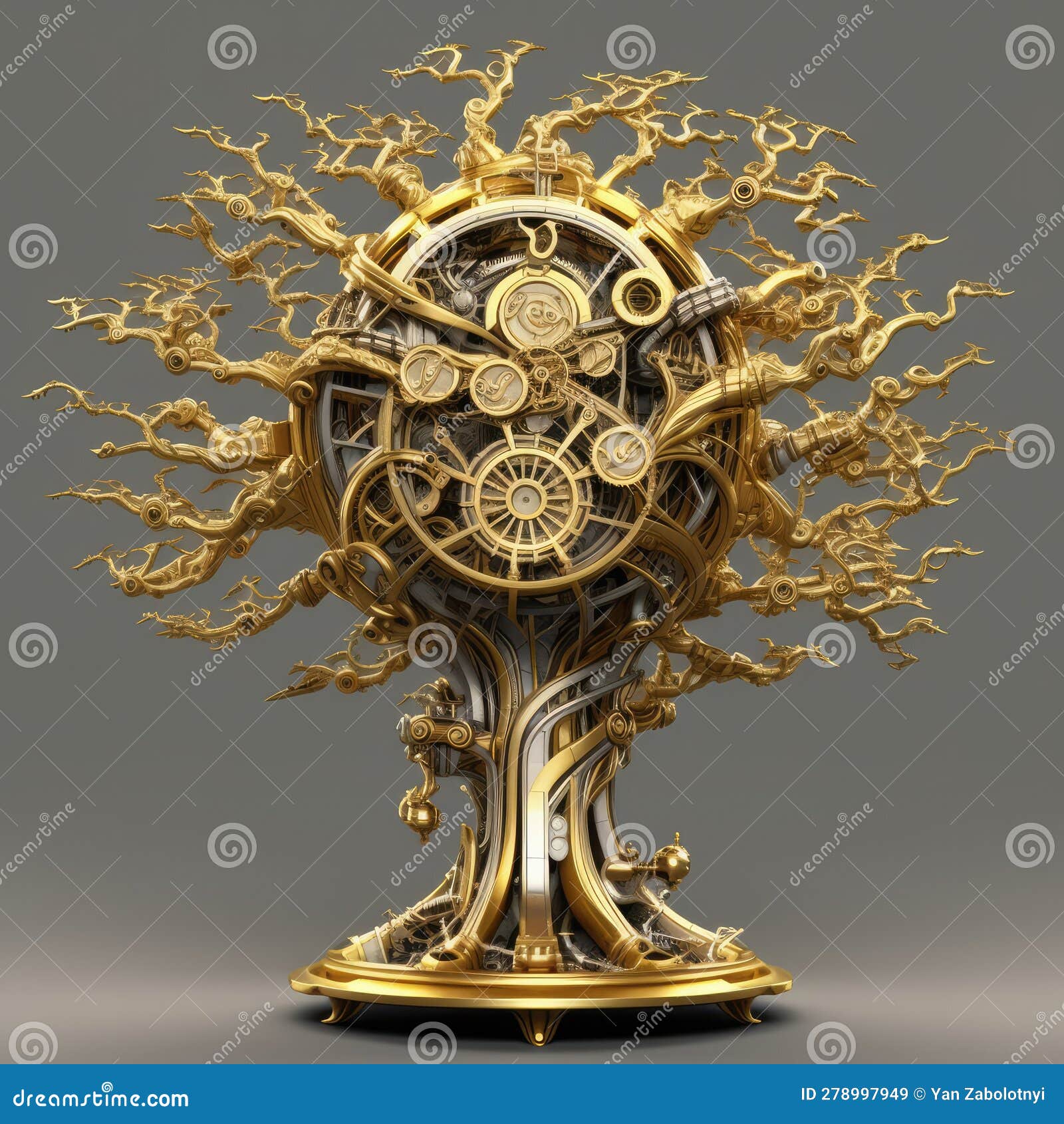 Gold Silver Steampunk Tree Large Details. Generative AI Stock ...