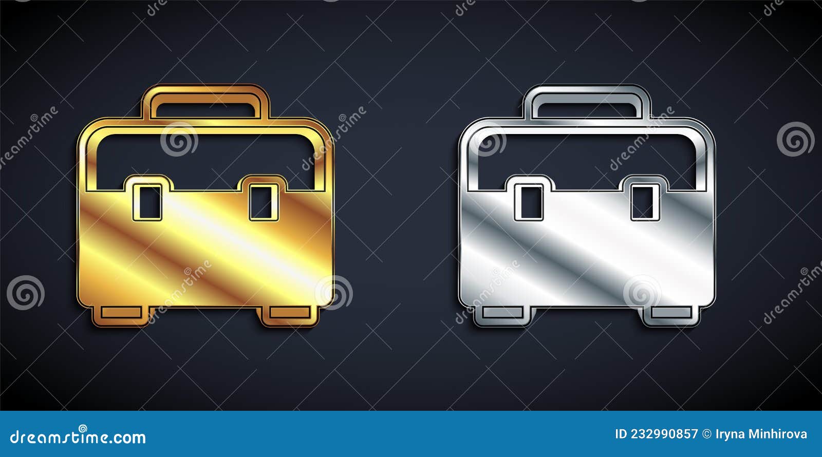 Gold and Silver Toolbox Icon Isolated on Black Background. Tool Box ...