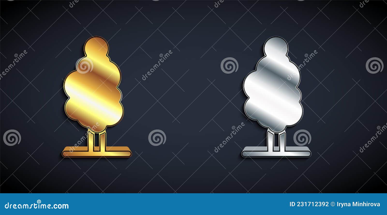 Gold and Silver Tree Icon Isolated on Black Background. Forest Symbol ...