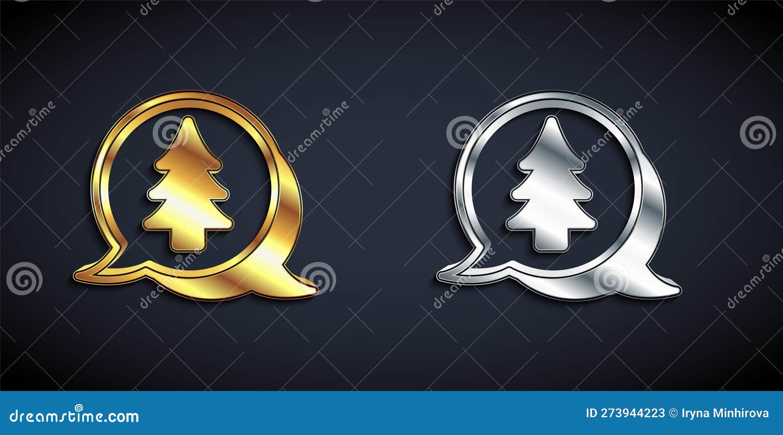 Gold and Silver Tree Icon Isolated on Black Background. Forest Symbol ...