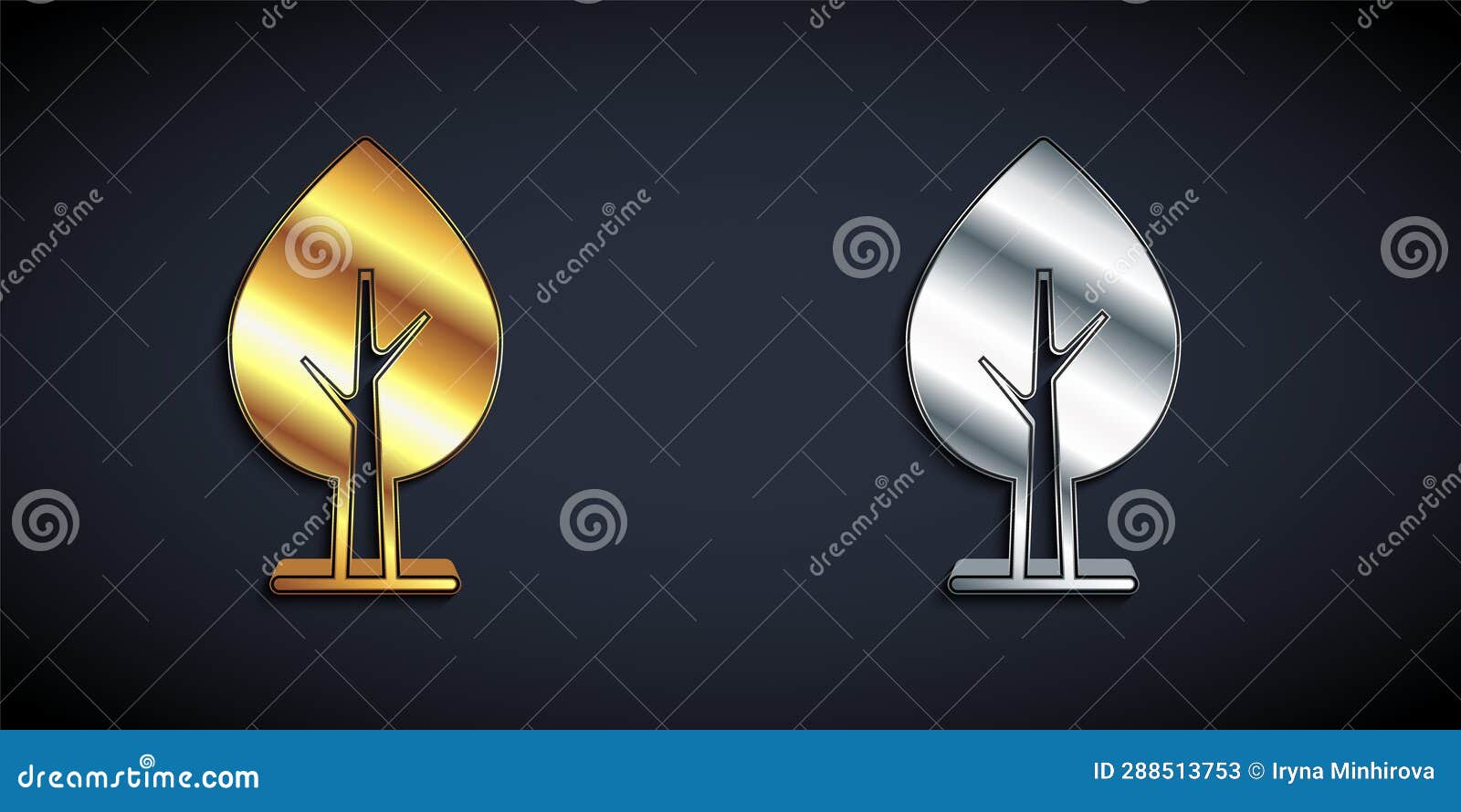 Gold and Silver Tree Icon Isolated on Black Background. Forest Symbol ...