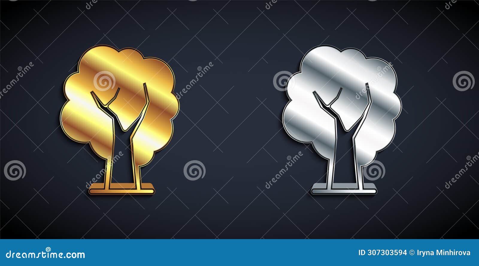 Gold and Silver Tree Icon Isolated on Black Background. Forest Symbol ...