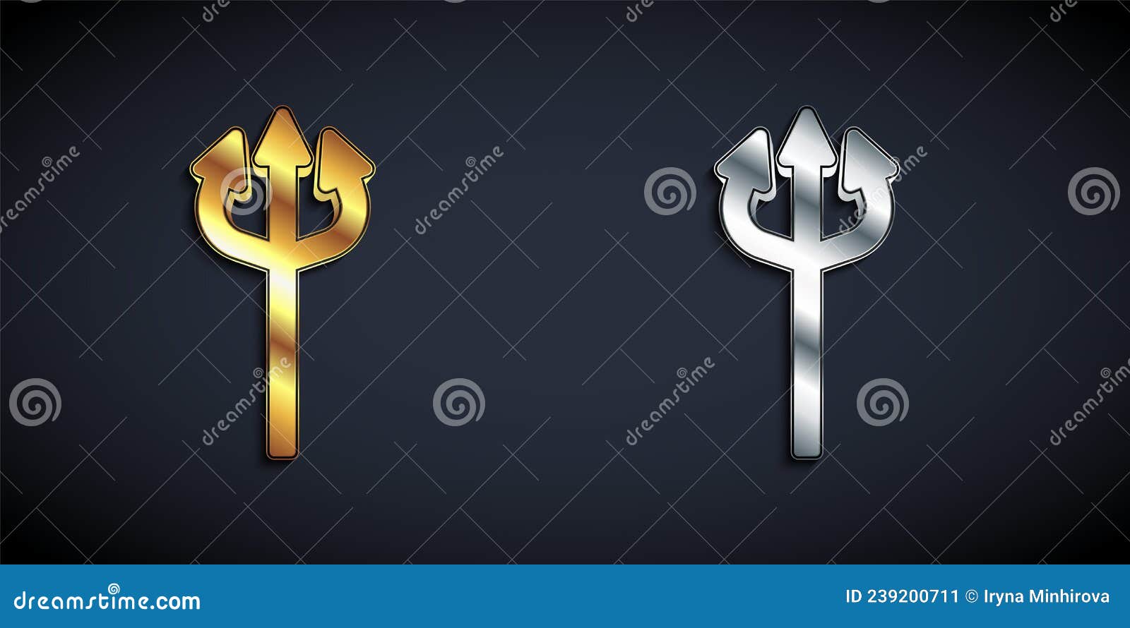 Gold and Silver Trident Devil Icon Isolated on Black Background. Happy ...