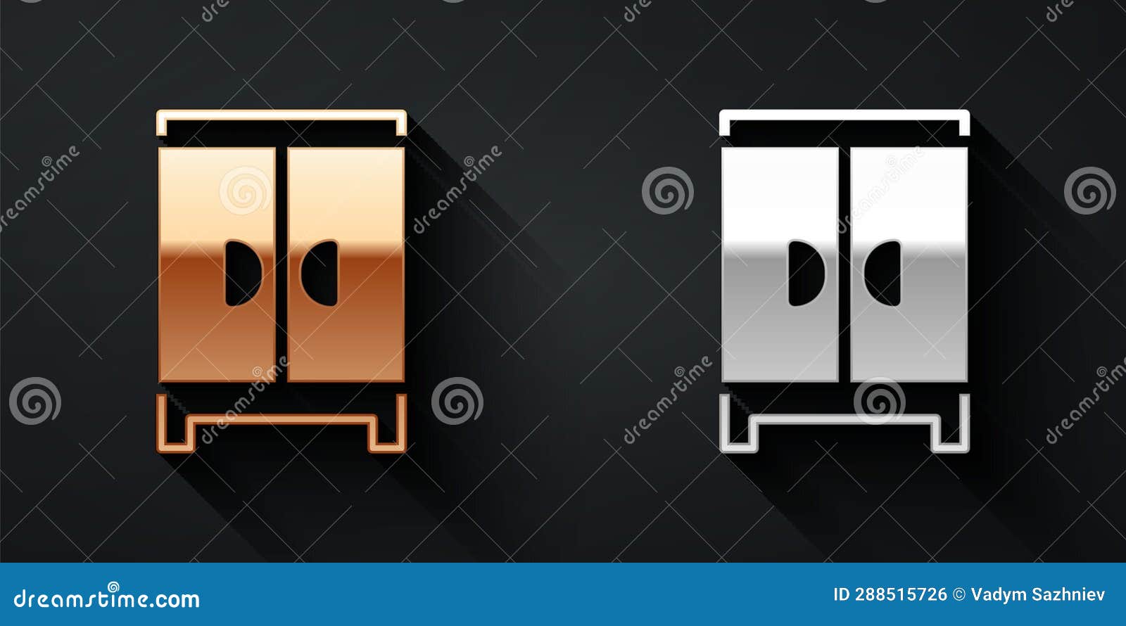 Gold and Silver Wardrobe Icon Isolated on Black Background. Cupboard ...