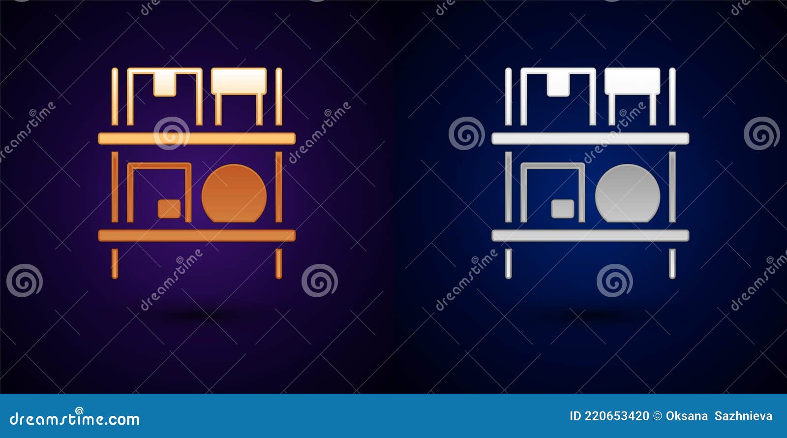 Gold and Silver Warehouse Interior with Boxes on Racks Icon Isolated on ...