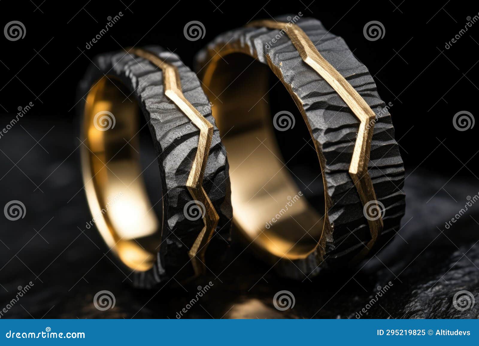 Gold and Silver Wedding Rings on a Jagged Obsidian Stone Stock Image ...