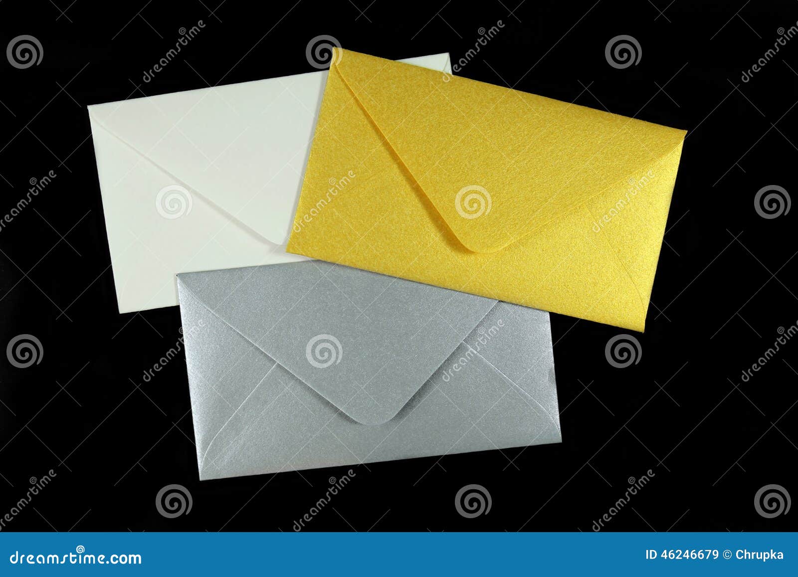 Gold, Silver and White Envelopes on Black Stock Image - Image of ...