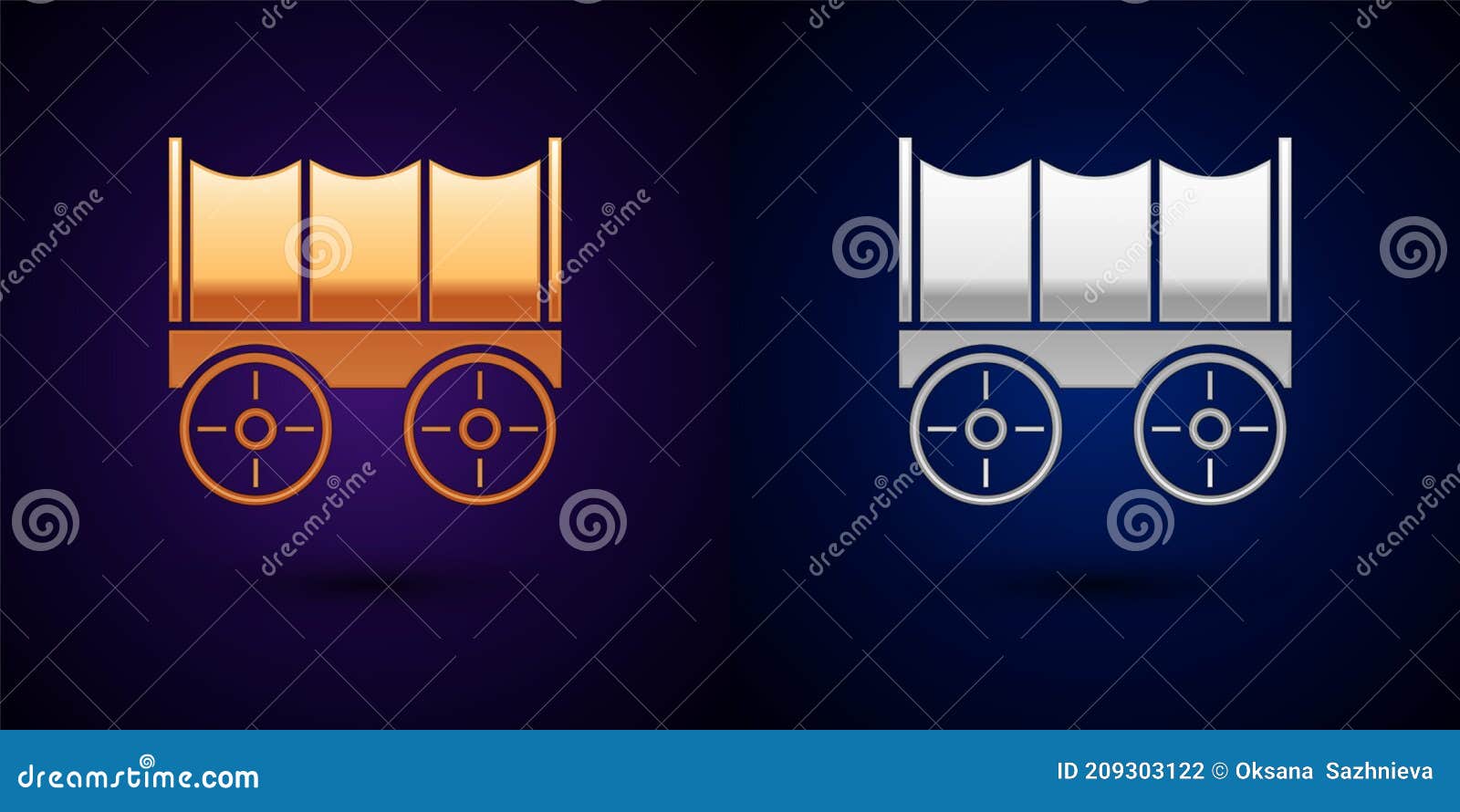 Gold and Silver Wild West Covered Wagon Icon Isolated on Black ...