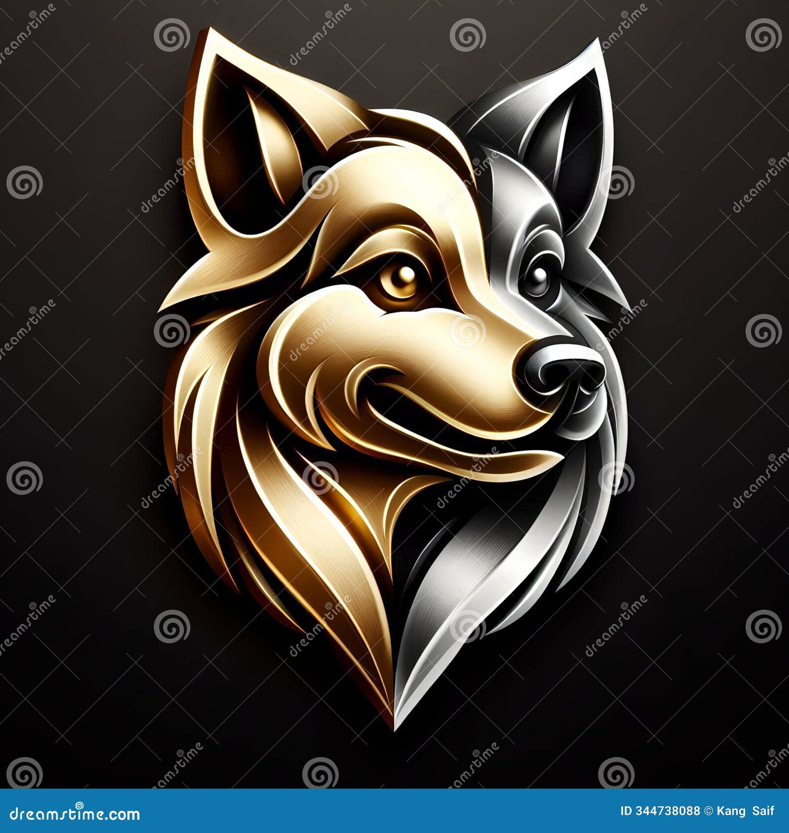 Gold and Silver Wolf Head stock illustration. Illustration of graphic ...