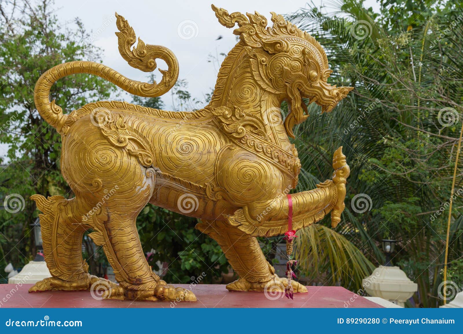 Gold Singha Statue or Lion Statue Stock Photo - Image of culture ...
