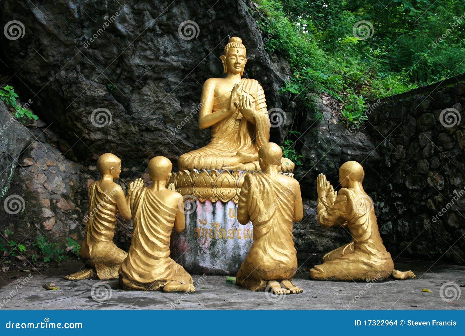 Gold Sitting Buddha Surrounded by Monk Students Stock Photo - Image of ...
