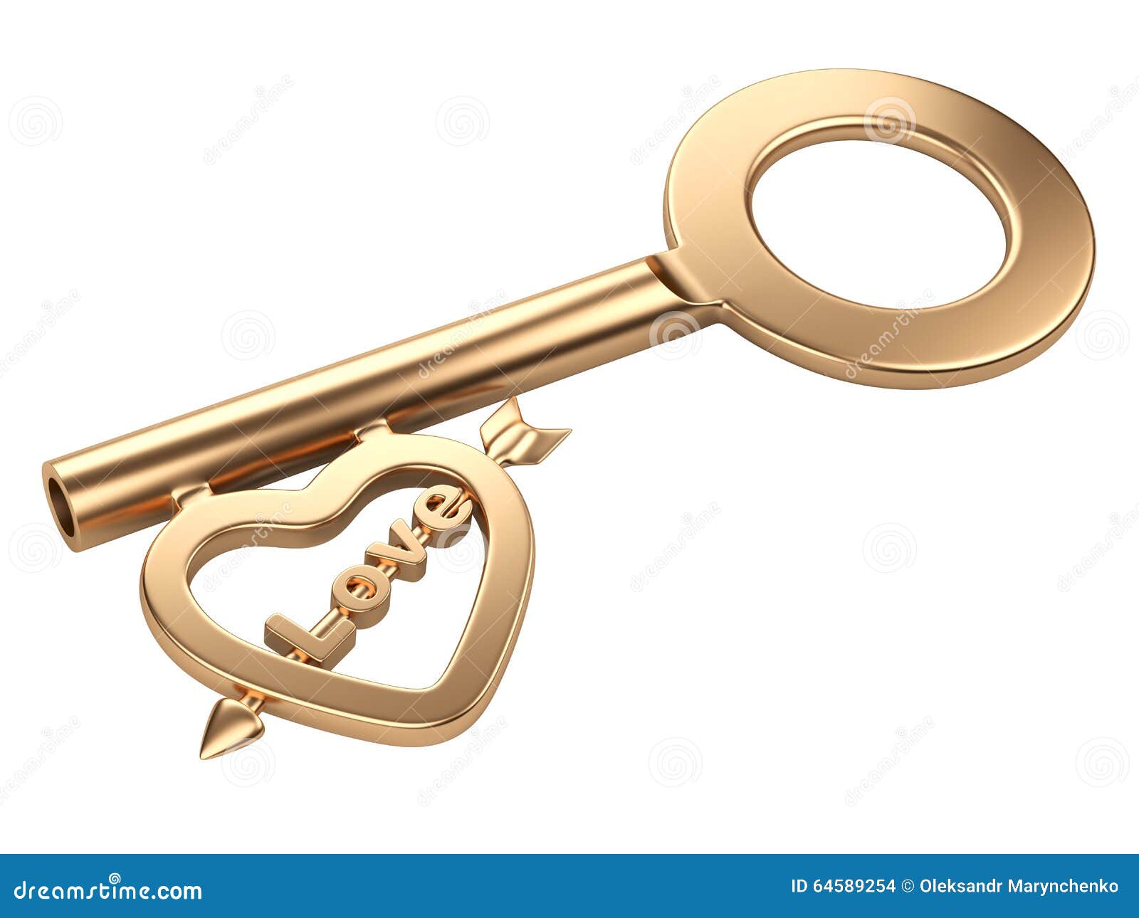 Gold Skeleton Key with Heart Shape Stock Illustration - Illustration of ...