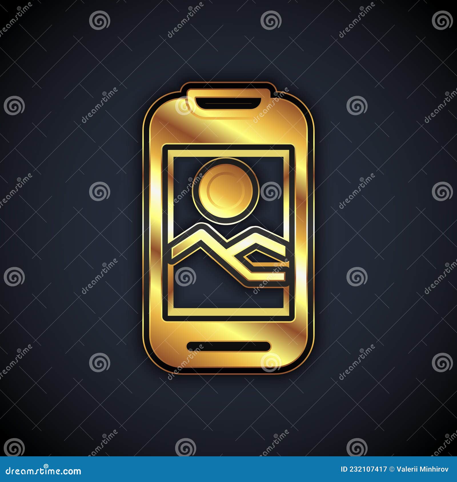 Gold Smartphone, Mobile Phone Icon Isolated on Black Background. Vector ...