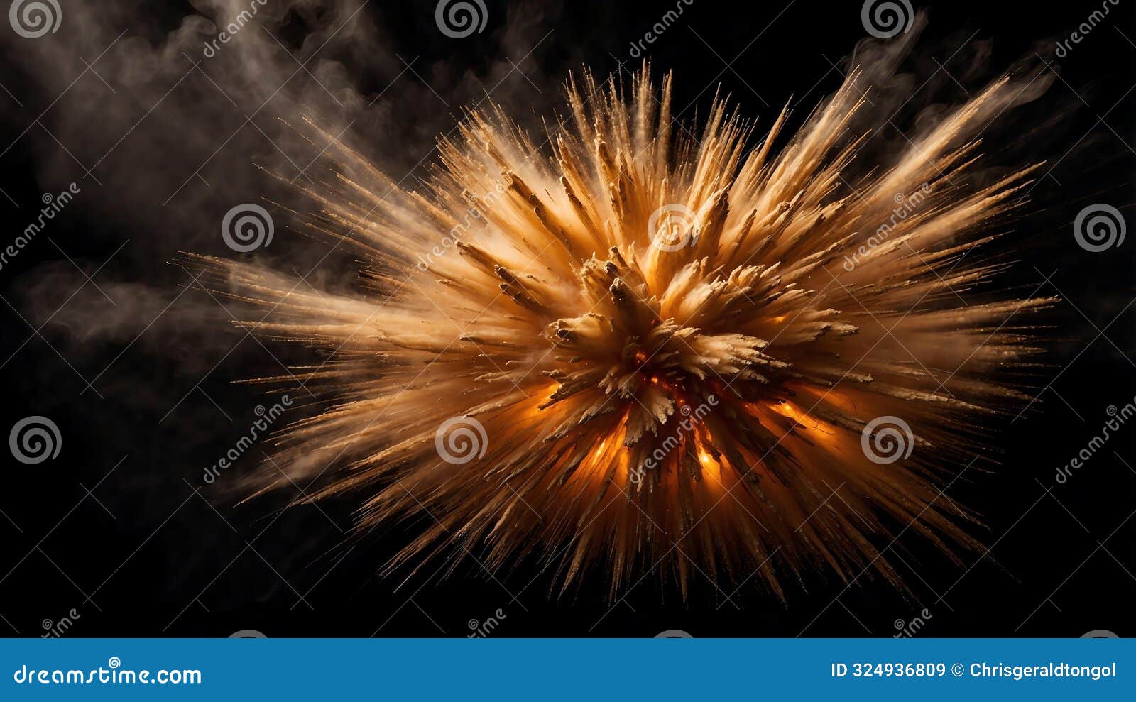 Gold Smoke Center Radial Explosion Isolated in Black B Ai Generated ...