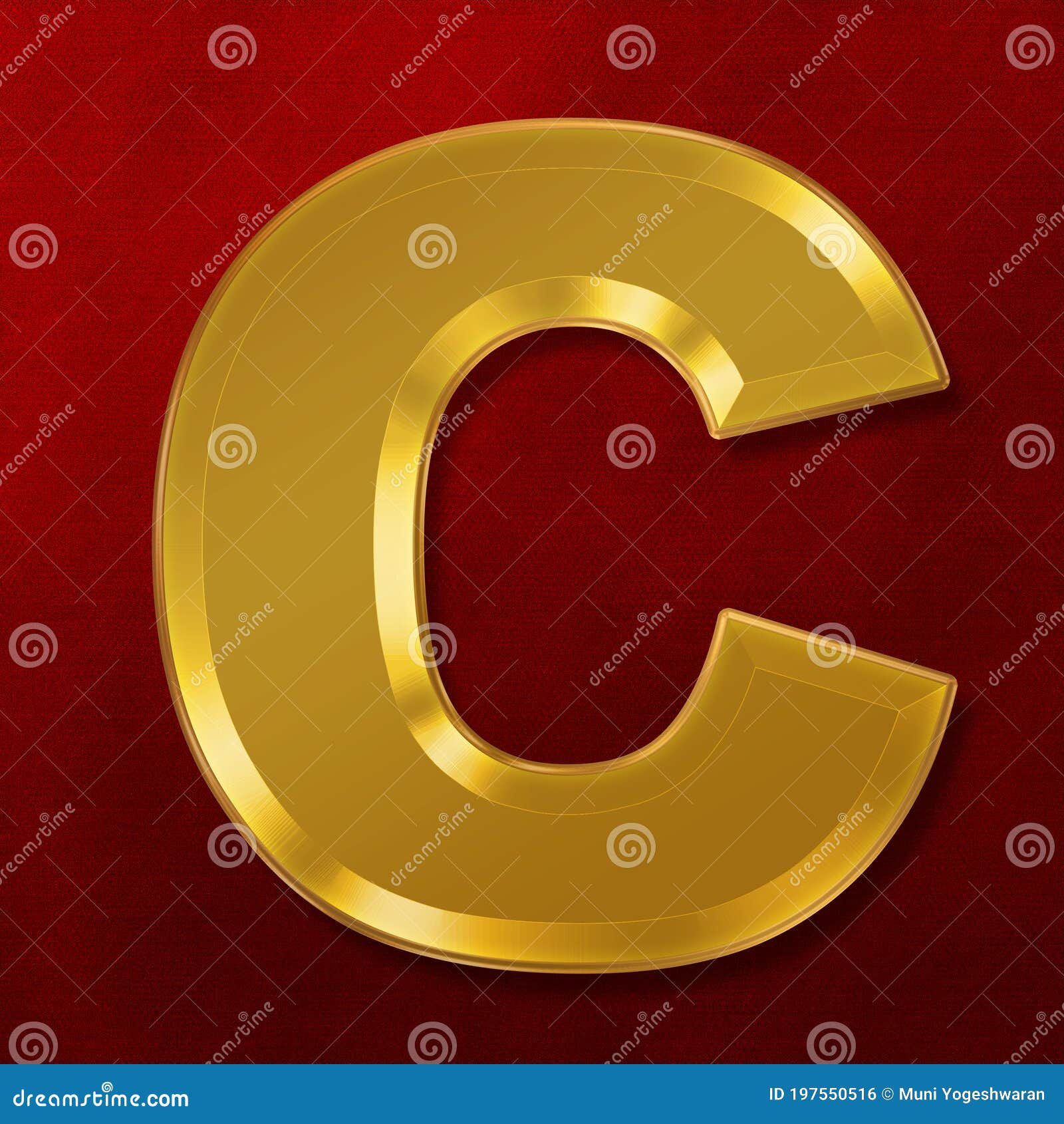Gold Solid Alphabet Letter C Collection. 3D Rendering Stock ...