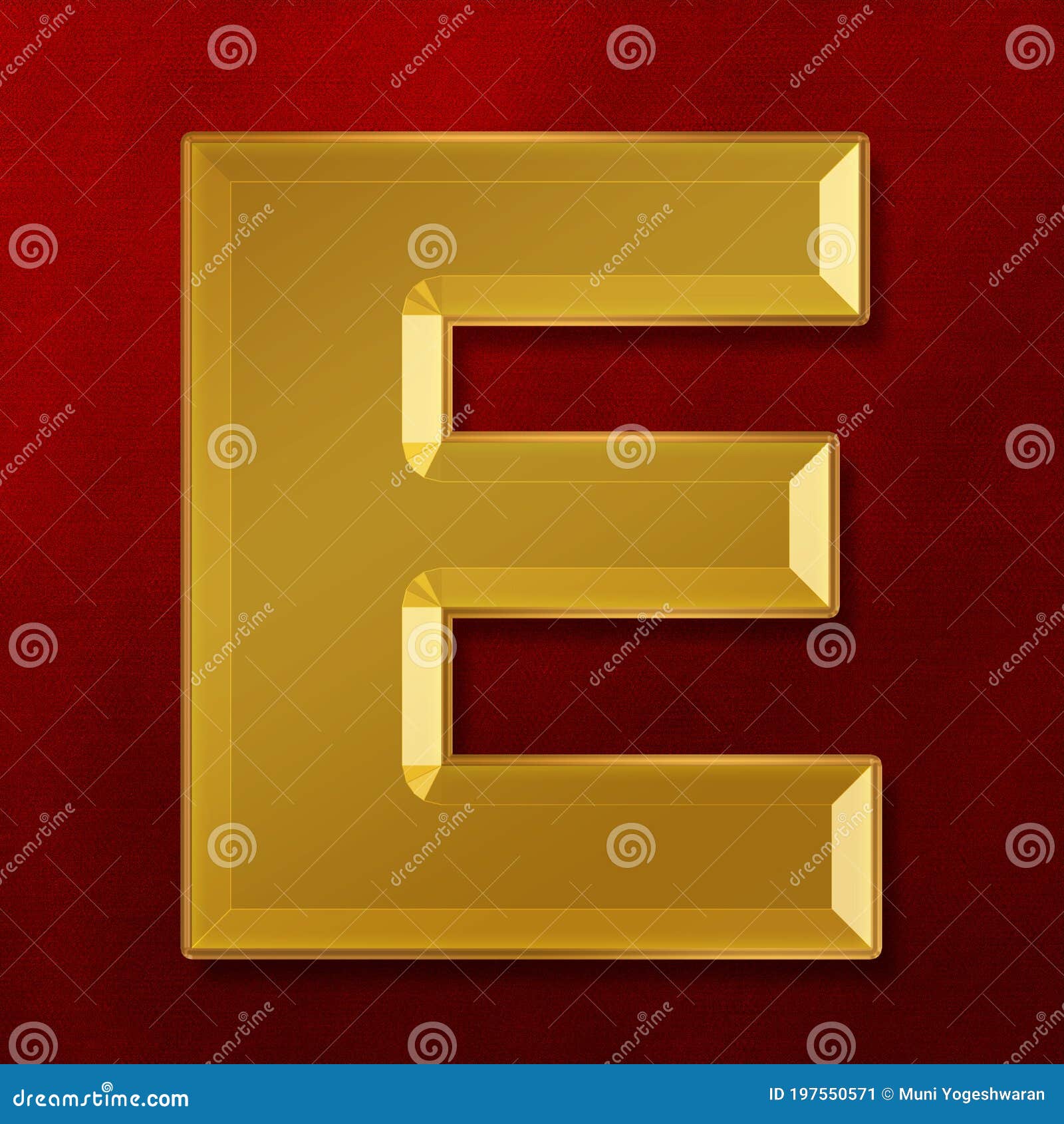 Gold Solid Alphabet Letter E Collection. 3D Rendering Stock ...