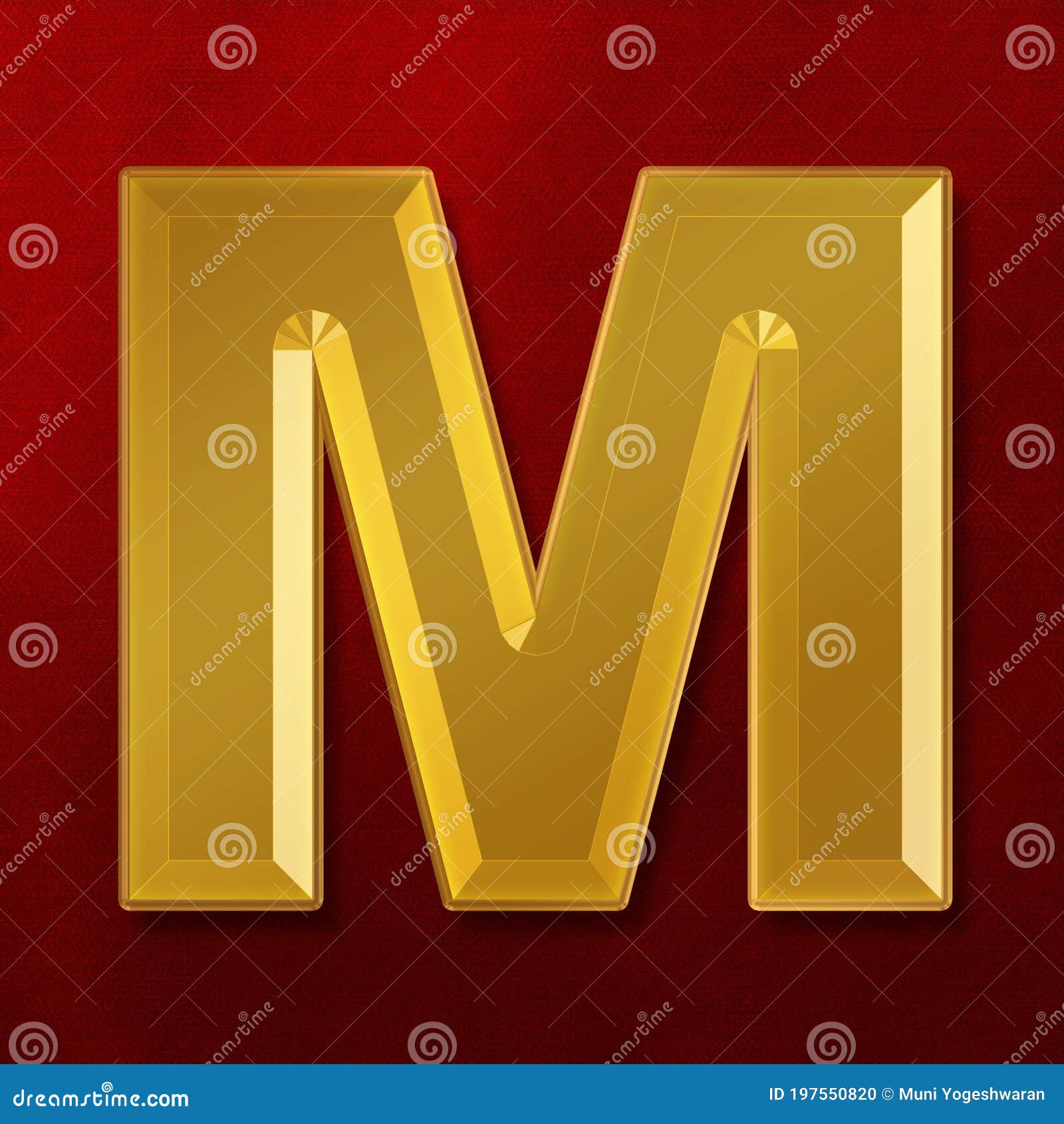 Gold Solid Alphabet Letter M Collection. 3D Rendering Stock ...