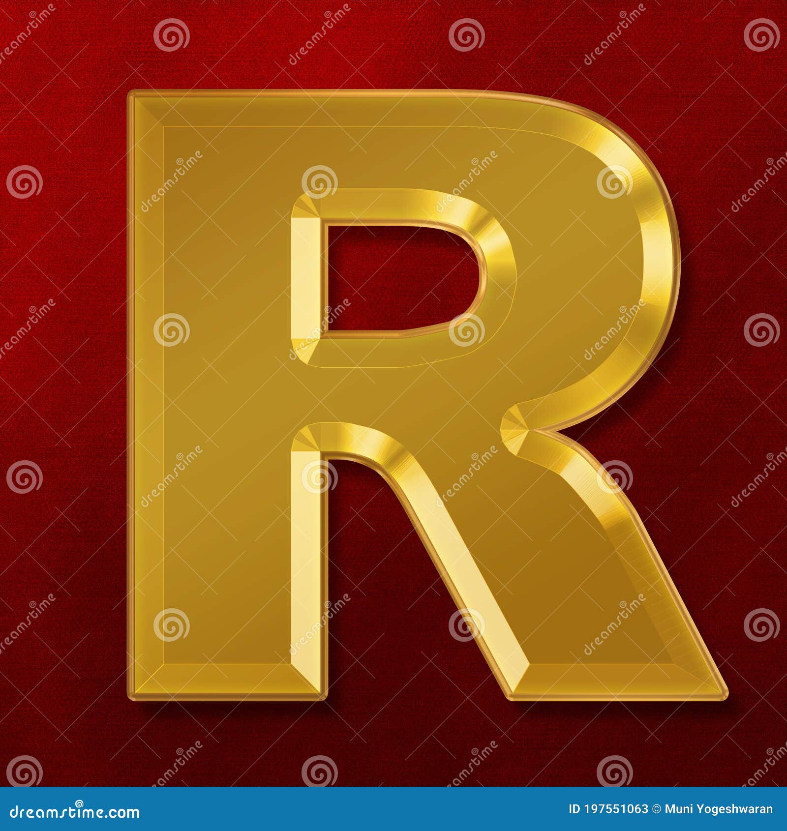 Gold Solid Alphabet Letter R Collection. 3D Rendering Stock ...