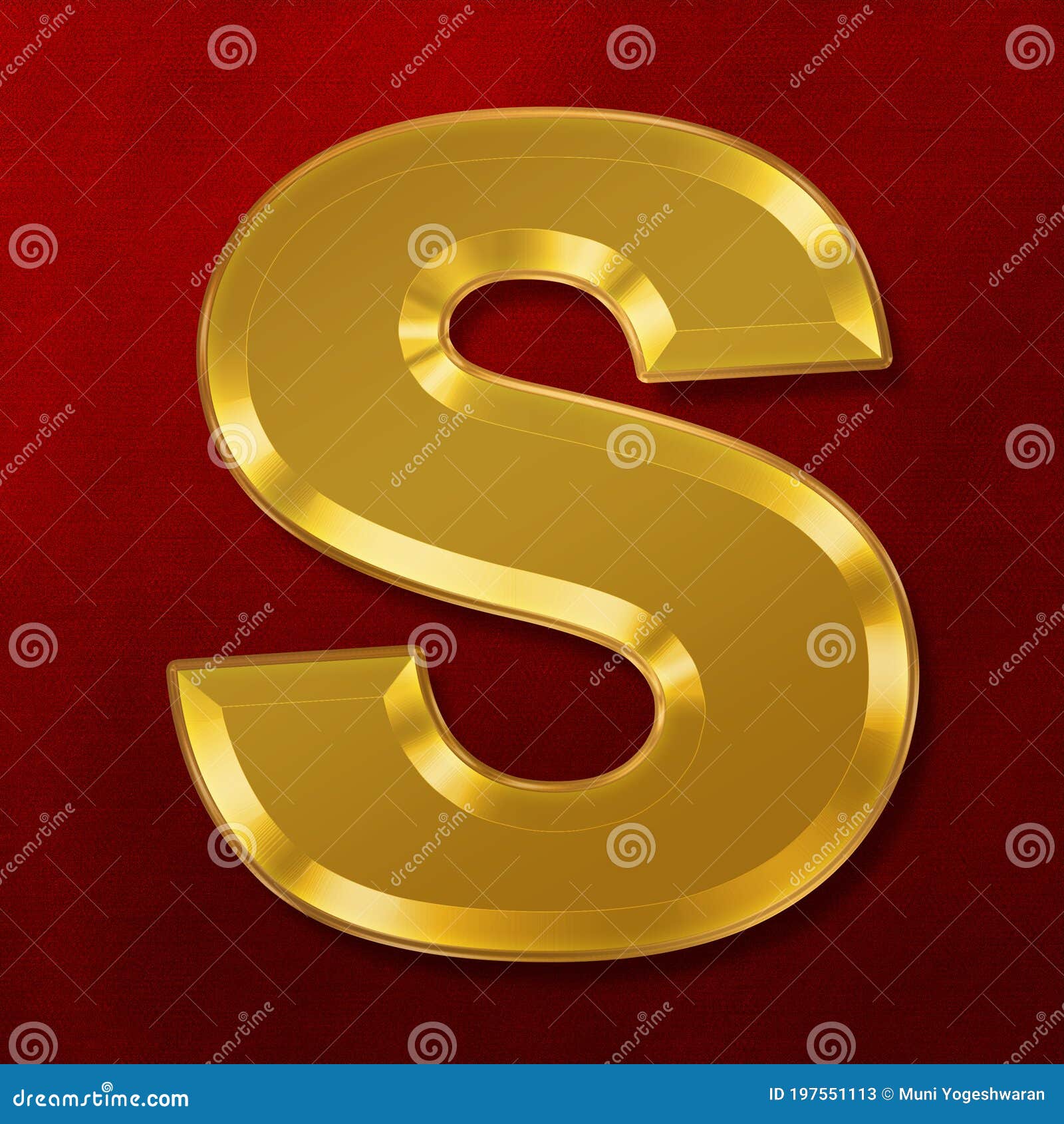 Gold Solid Alphabet Letter S Collection. 3D Rendering Stock ...