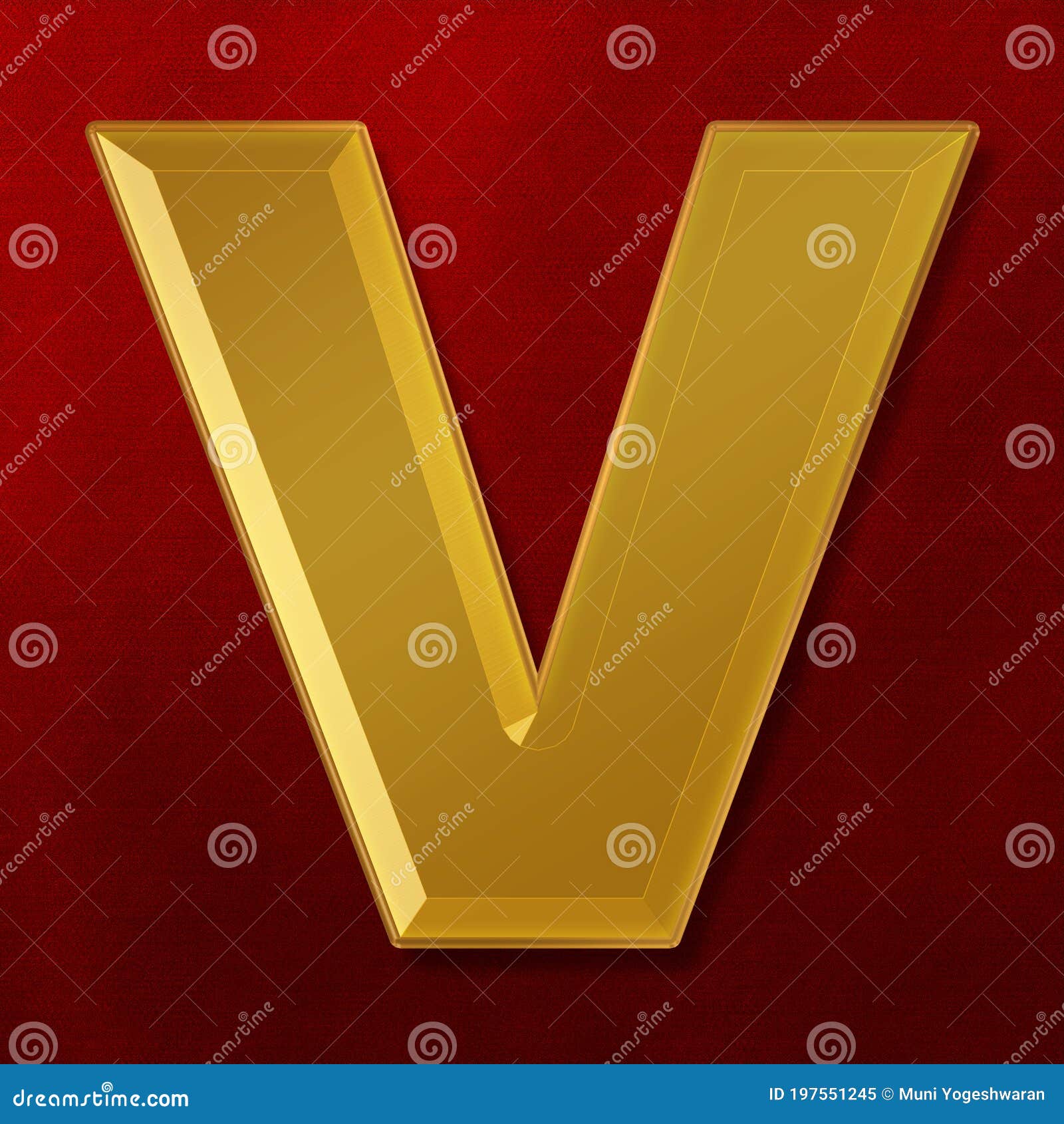 Gold Solid Alphabet Letter V Collection. 3D Rendering Stock ...