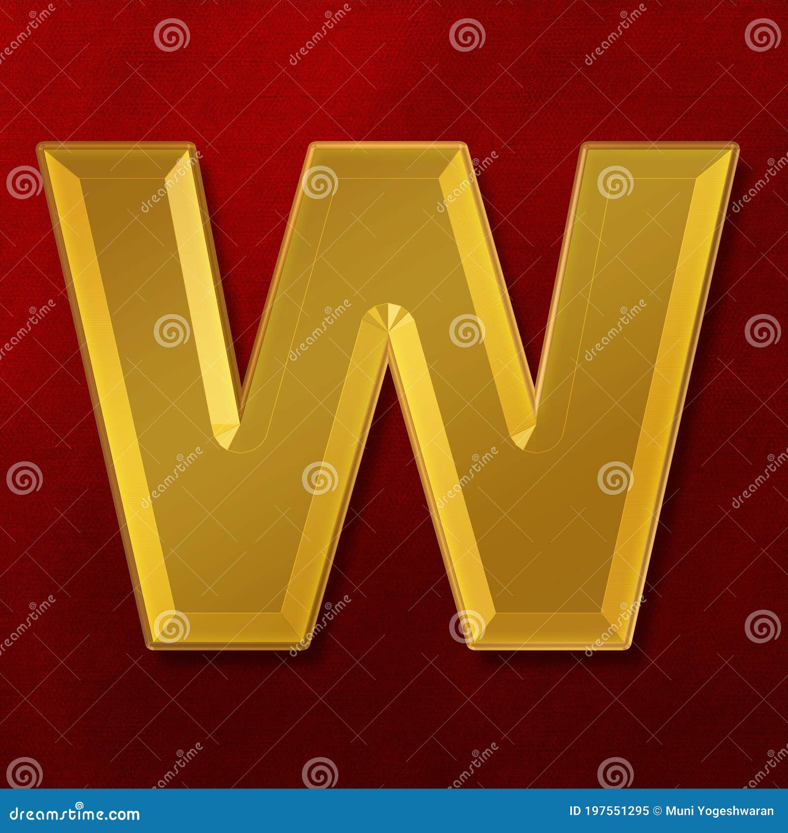 Gold Solid Alphabet Letter W Collection. 3D Rendering Stock ...