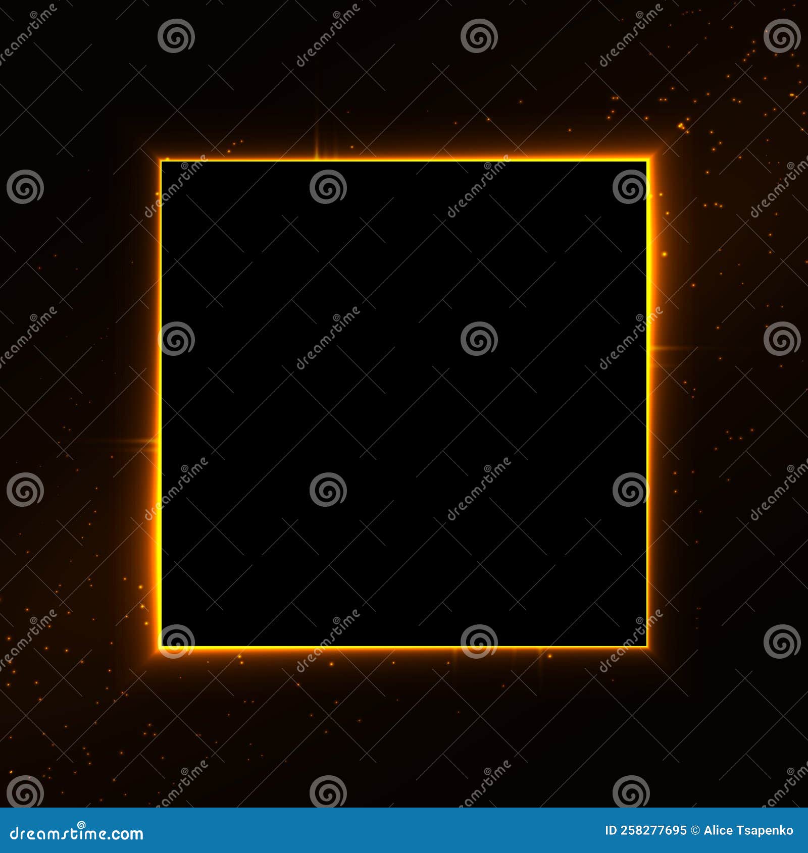 Gold Sparkling Glitter Square Frame on Black Background with Light ...