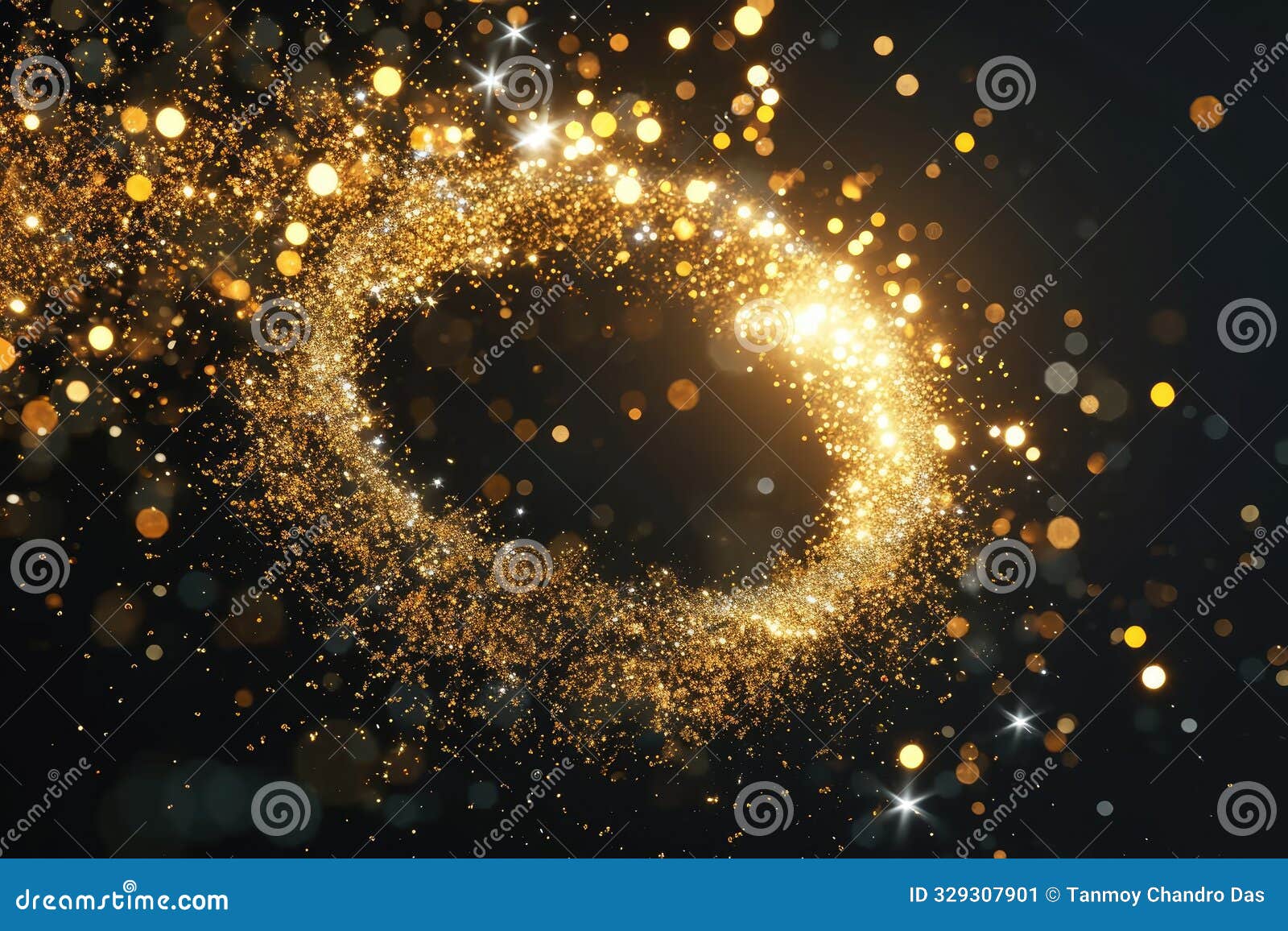 Gold Sparkling Light Circle with Shimmering Particles with Glare Flare ...