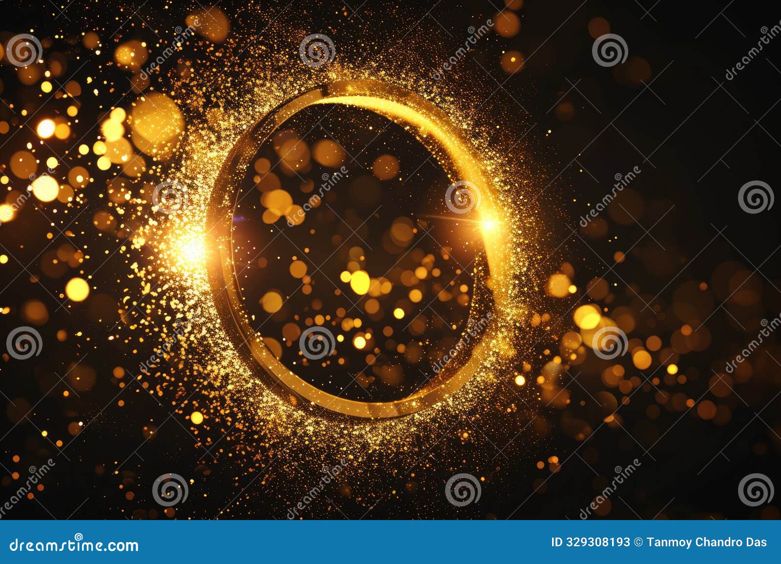 Gold Sparkling Light Circle with Shimmering Particles with Glare Flare ...