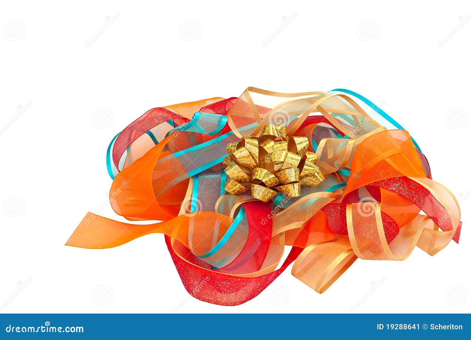 Gold Sparkly Bow on Bright Ribbons Stock Image - Image of design ...