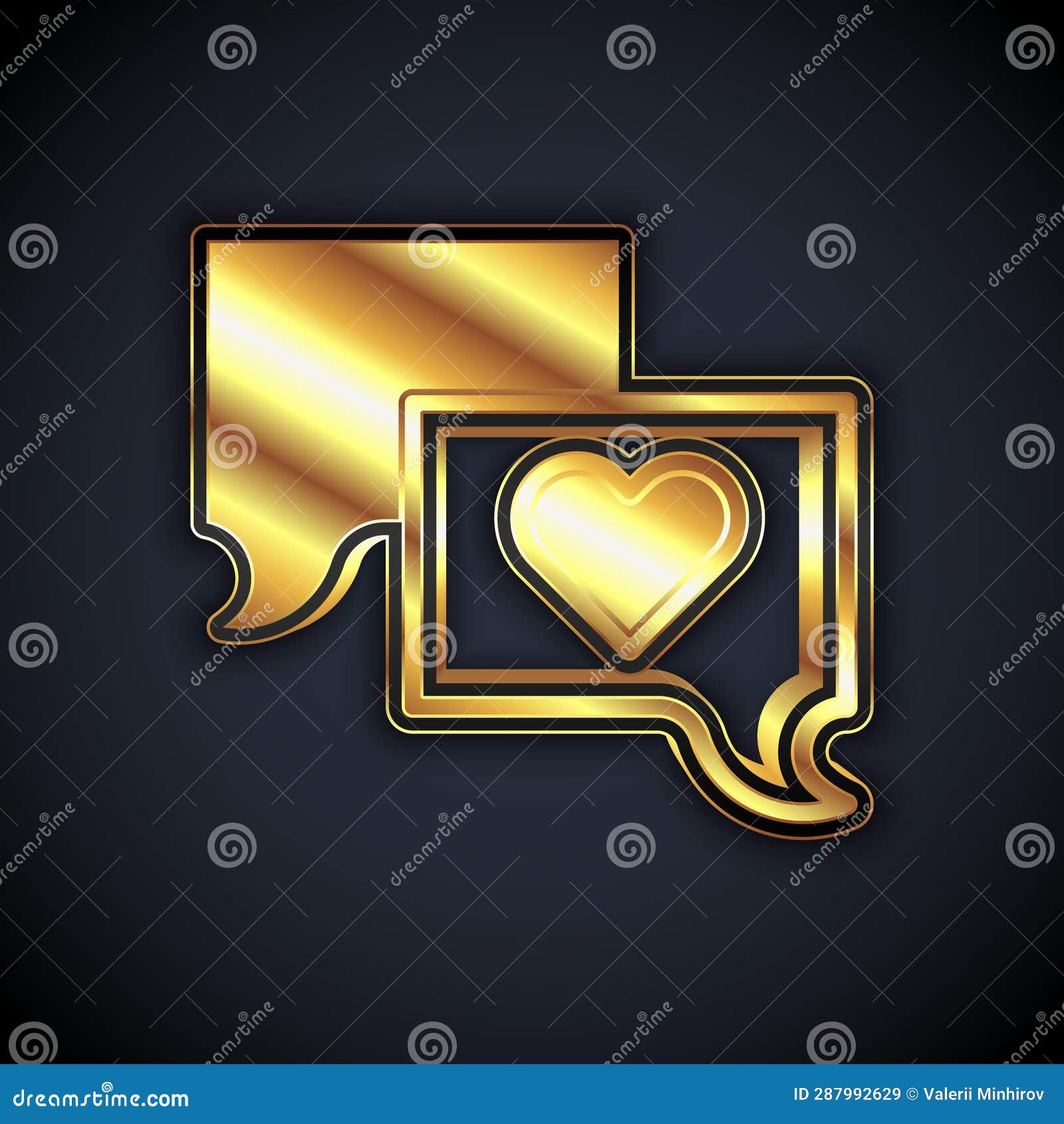 Gold Speech Bubble Chat Icon Isolated on Black Background. Message Icon ...