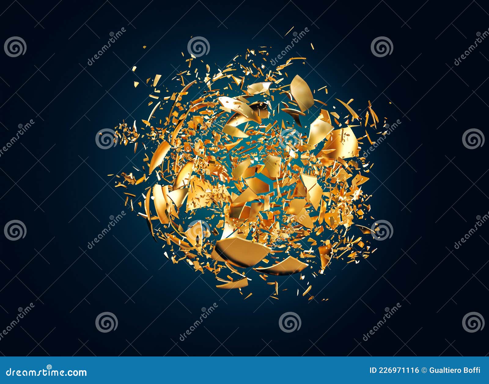 Gold Sphere that is Destroyed in Small Fragments Stock Illustration ...