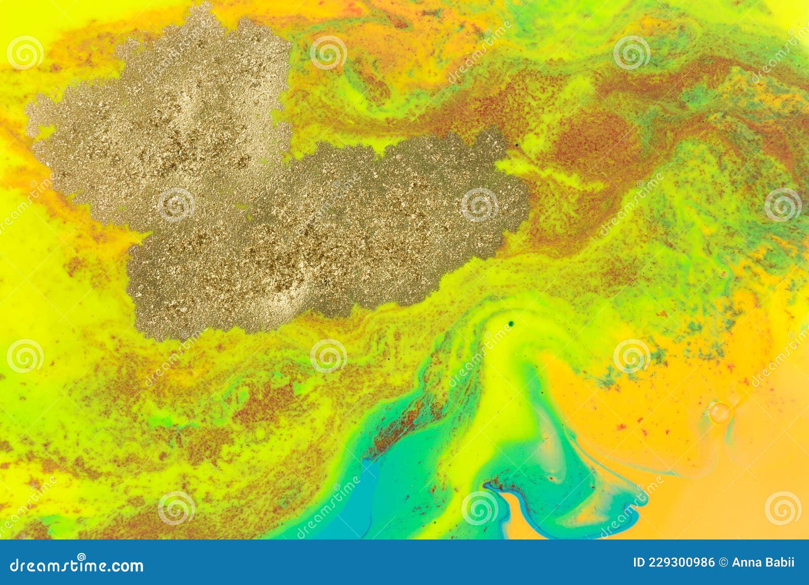 Gold Spots on Rainbow Smudges of Paint. Abstract Pattern. Stock Photo ...