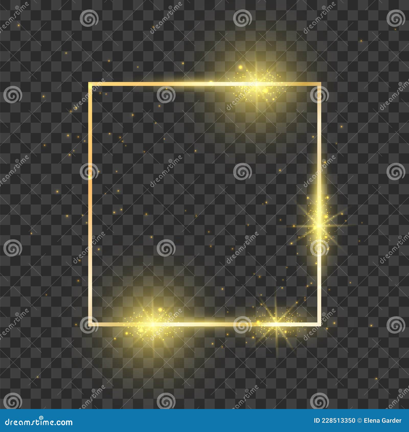 Gold Square Frame. Glowing Effect Rectangle Shiny Shape Stock Vector ...