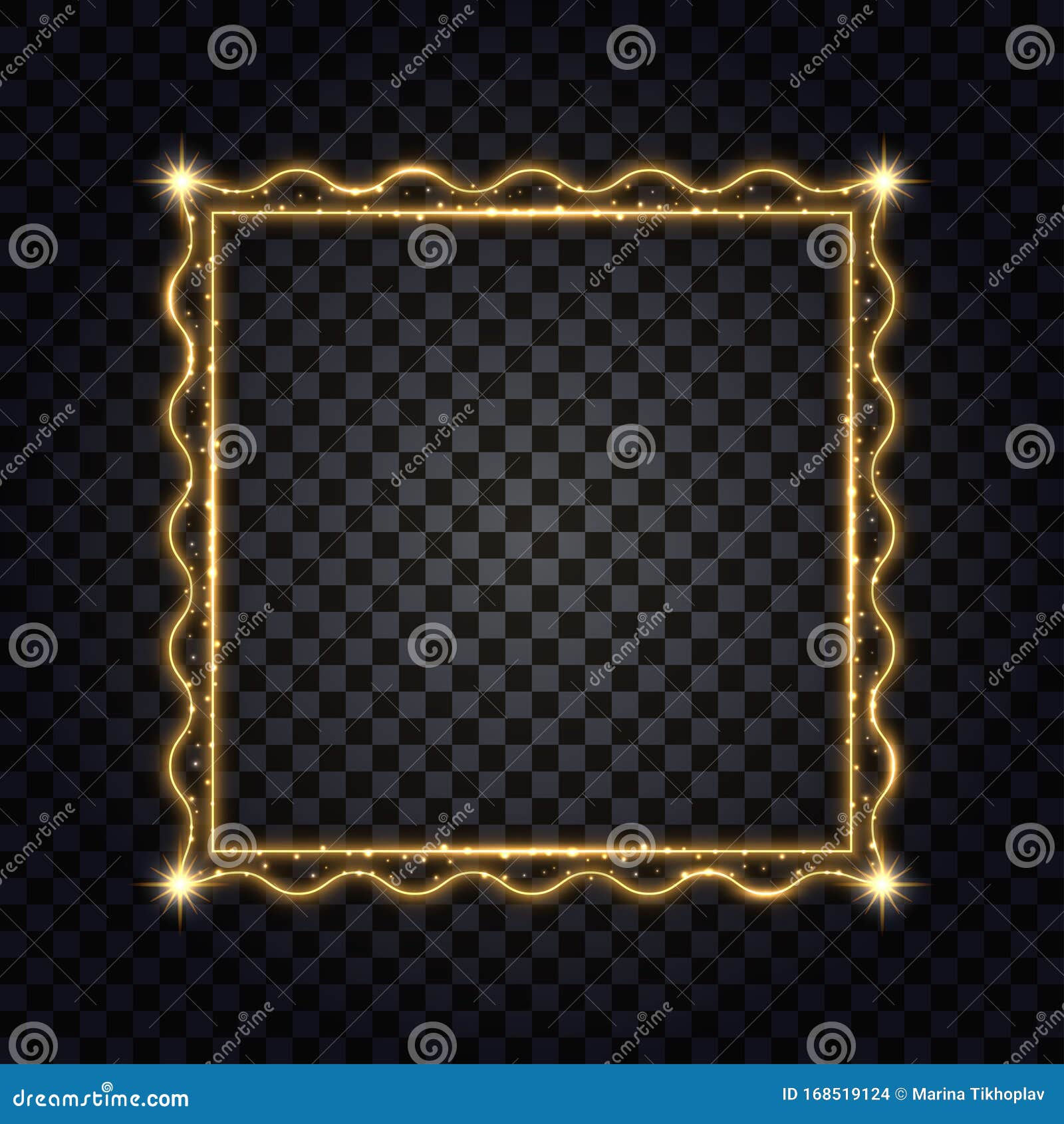 Gold Square Frame with Glowing Glitter Effect. Isolated Design Element ...