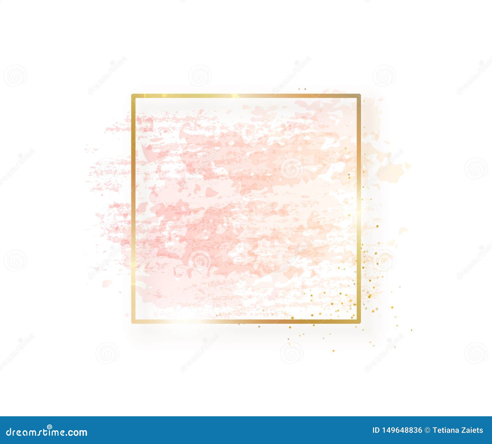 Gold Square Frame With Pastel Nude Pink Texture And Shadow Isolated On White Background