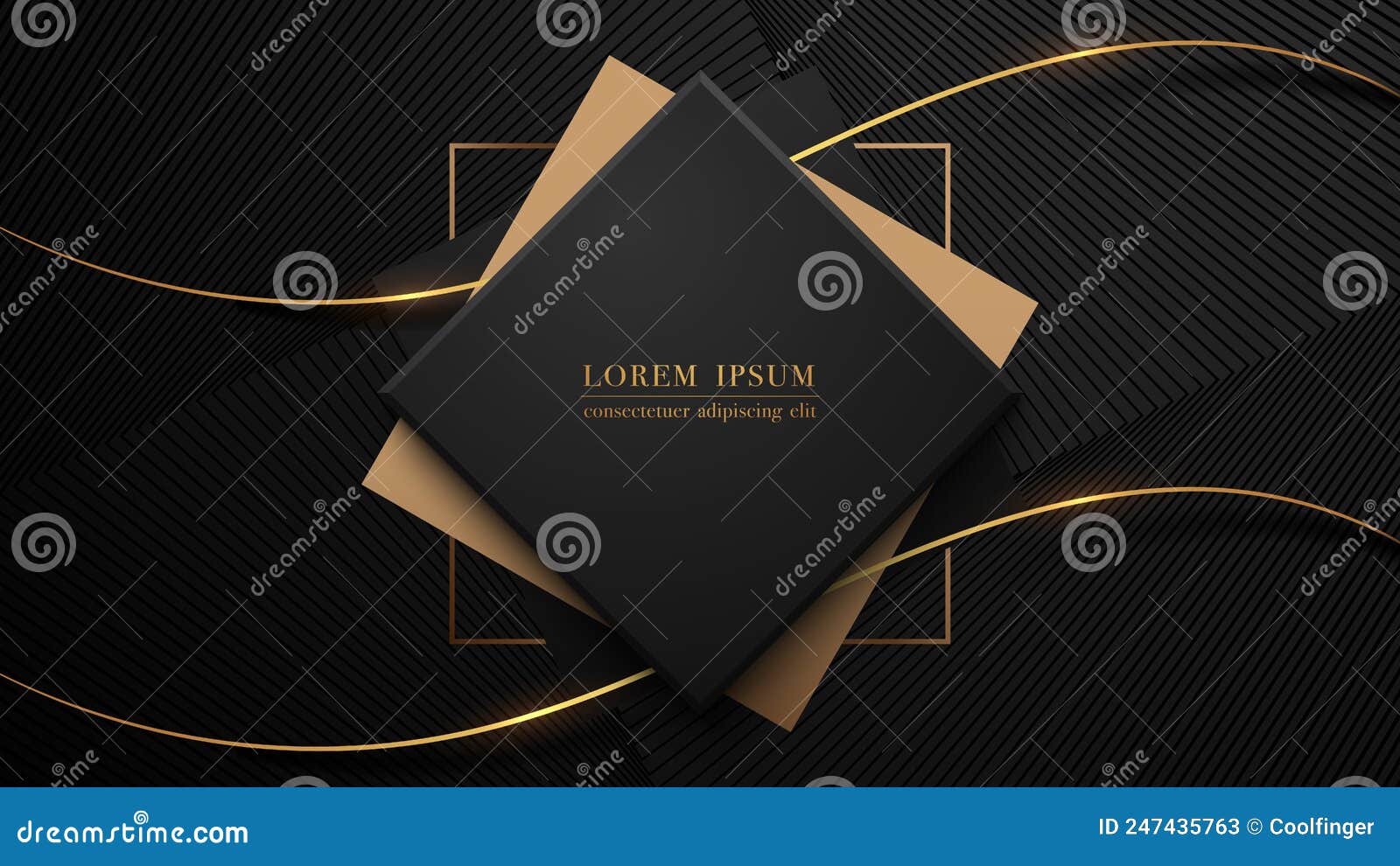 Gold Square Frames and Golden Lines with Line Stripes on Abstract Black ...