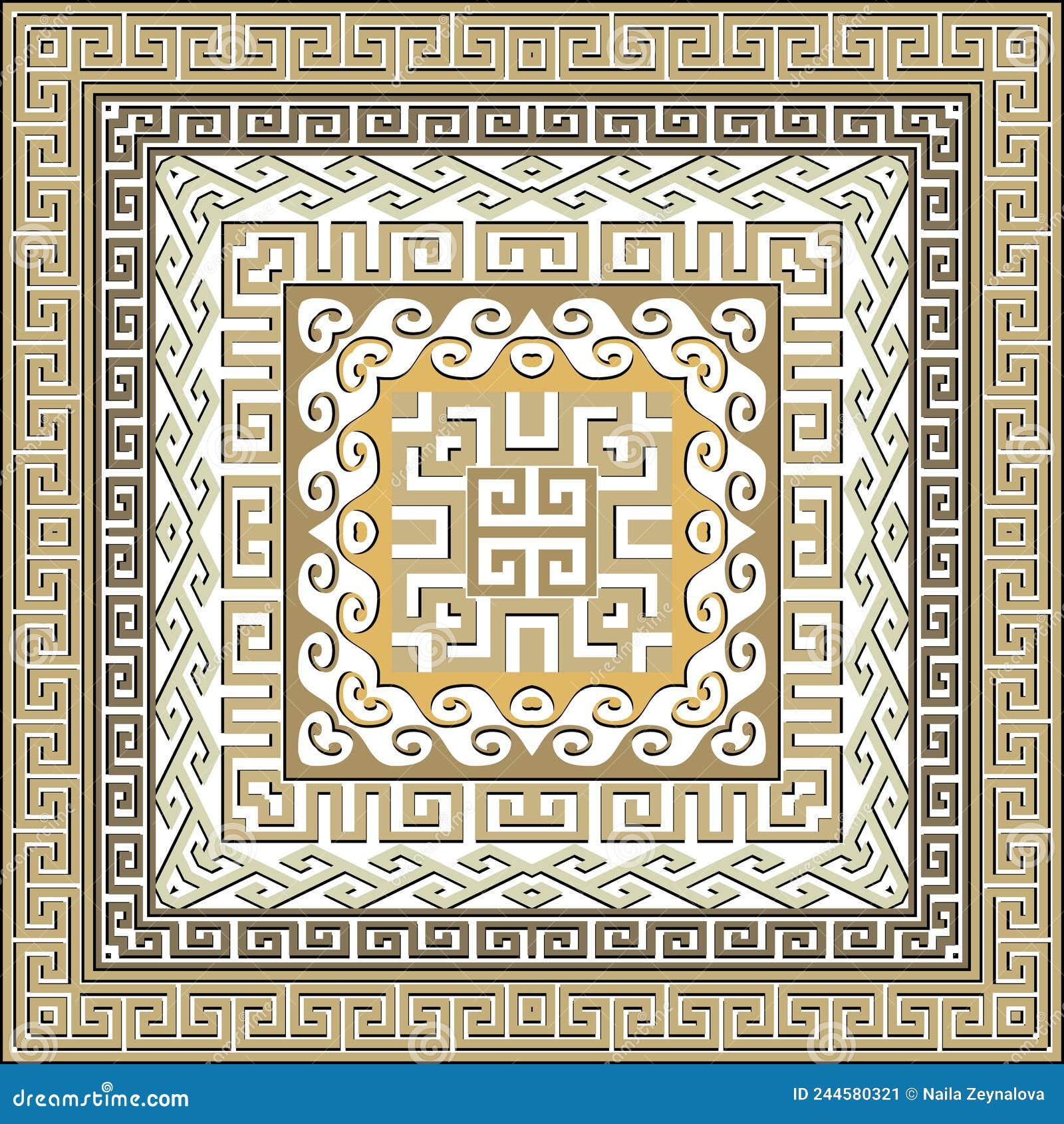 Gold Square Frames Seamless Pattern. Vector Modern Background. Greek ...