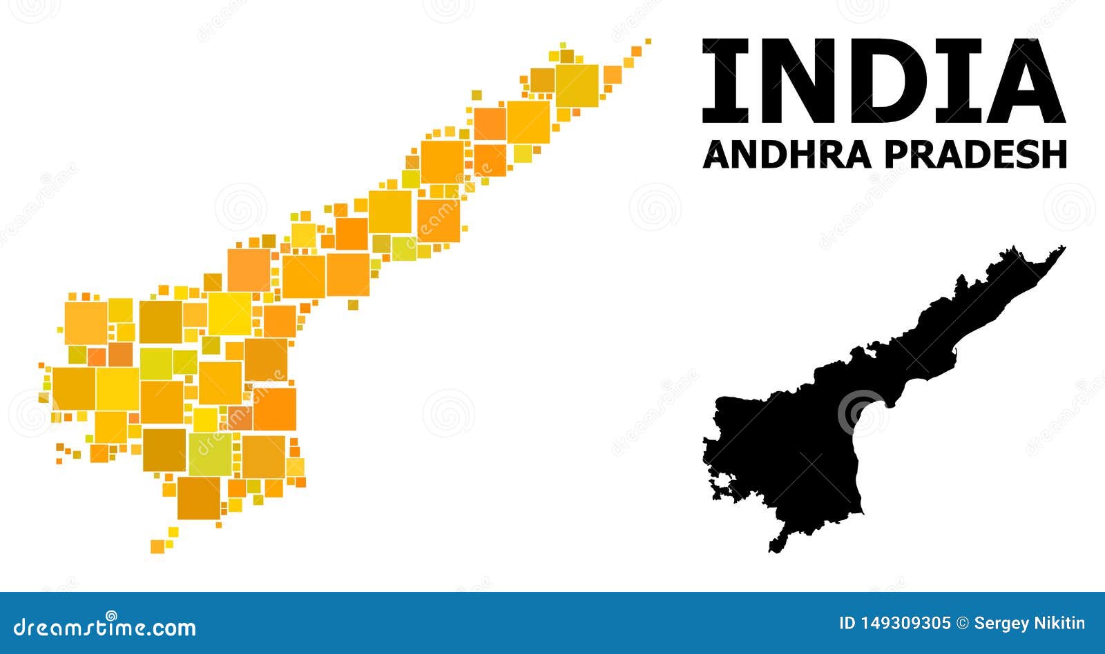 Gold Square Pattern Map of Andhra Pradesh State Stock Illustration ...