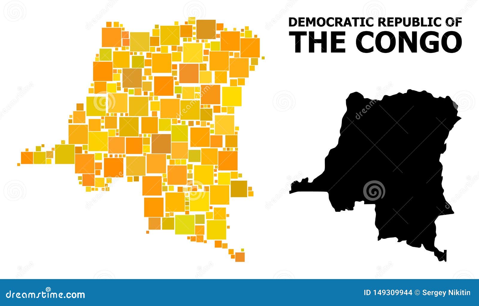 Gold Square Pattern Map of Democratic Republic of the Congo Stock ...
