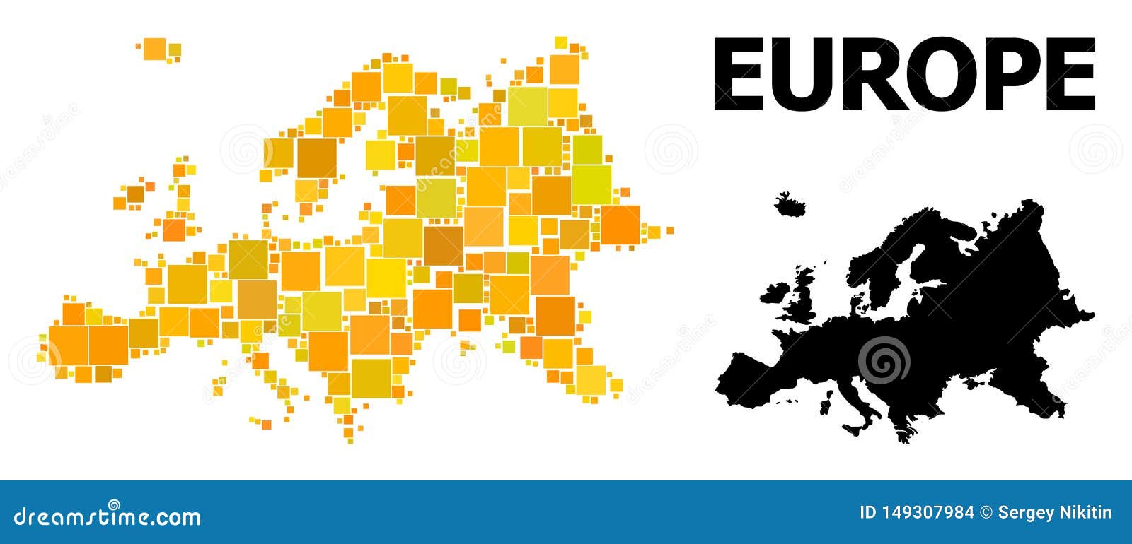 Gold Square Pattern Map of Europe Stock Illustration - Illustration of ...
