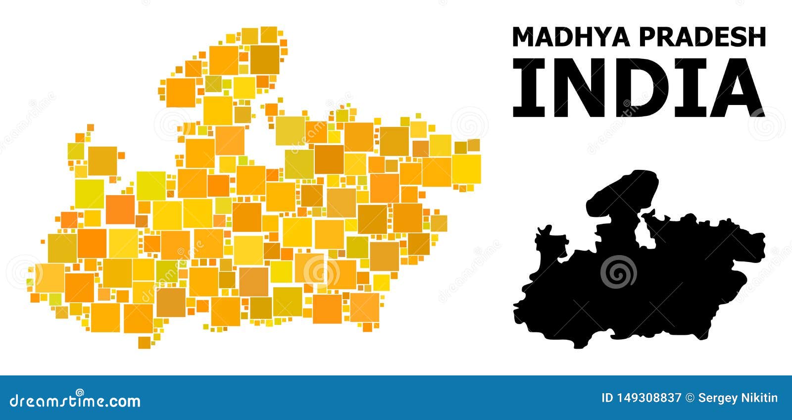 Gold Square Pattern Map of Madhya Pradesh State Stock Illustration ...
