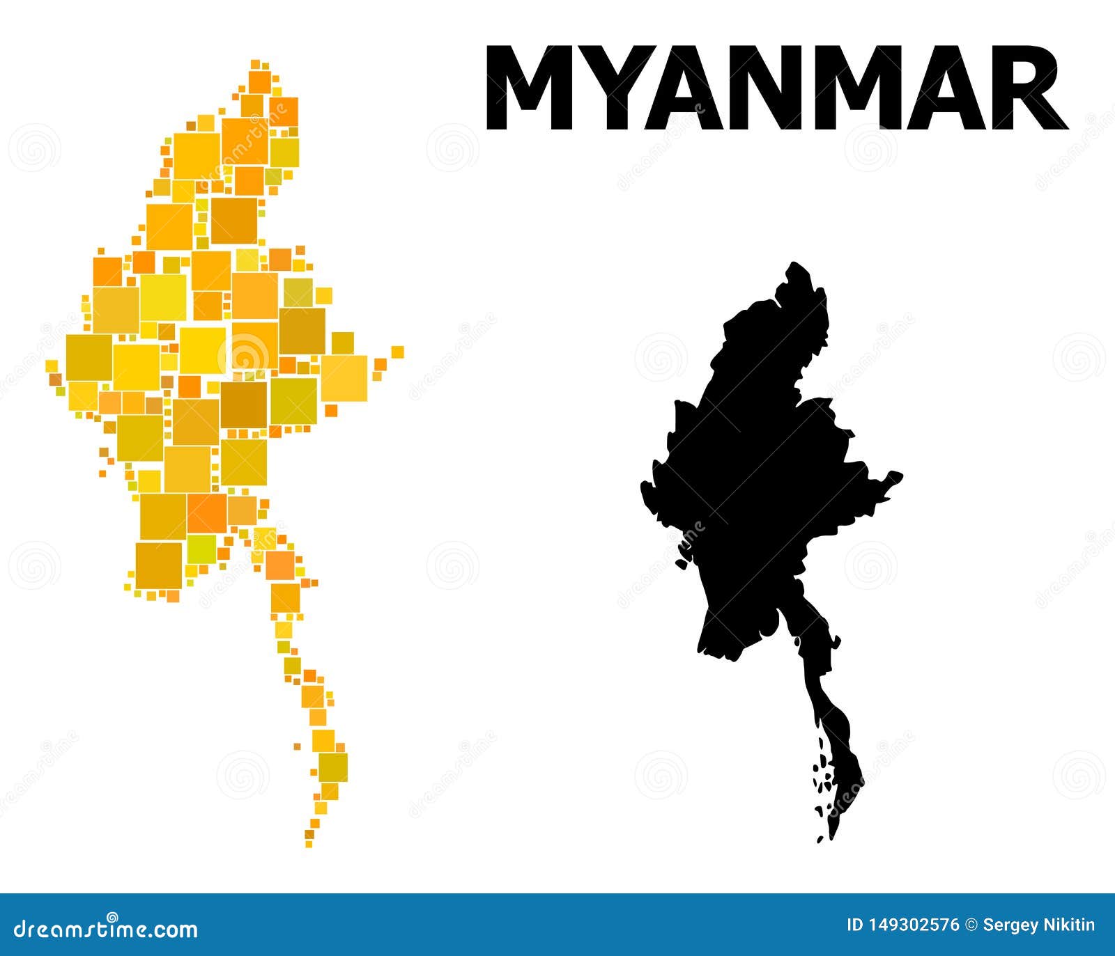 Gold Square Pattern Map of Myanmar Stock Illustration - Illustration of ...